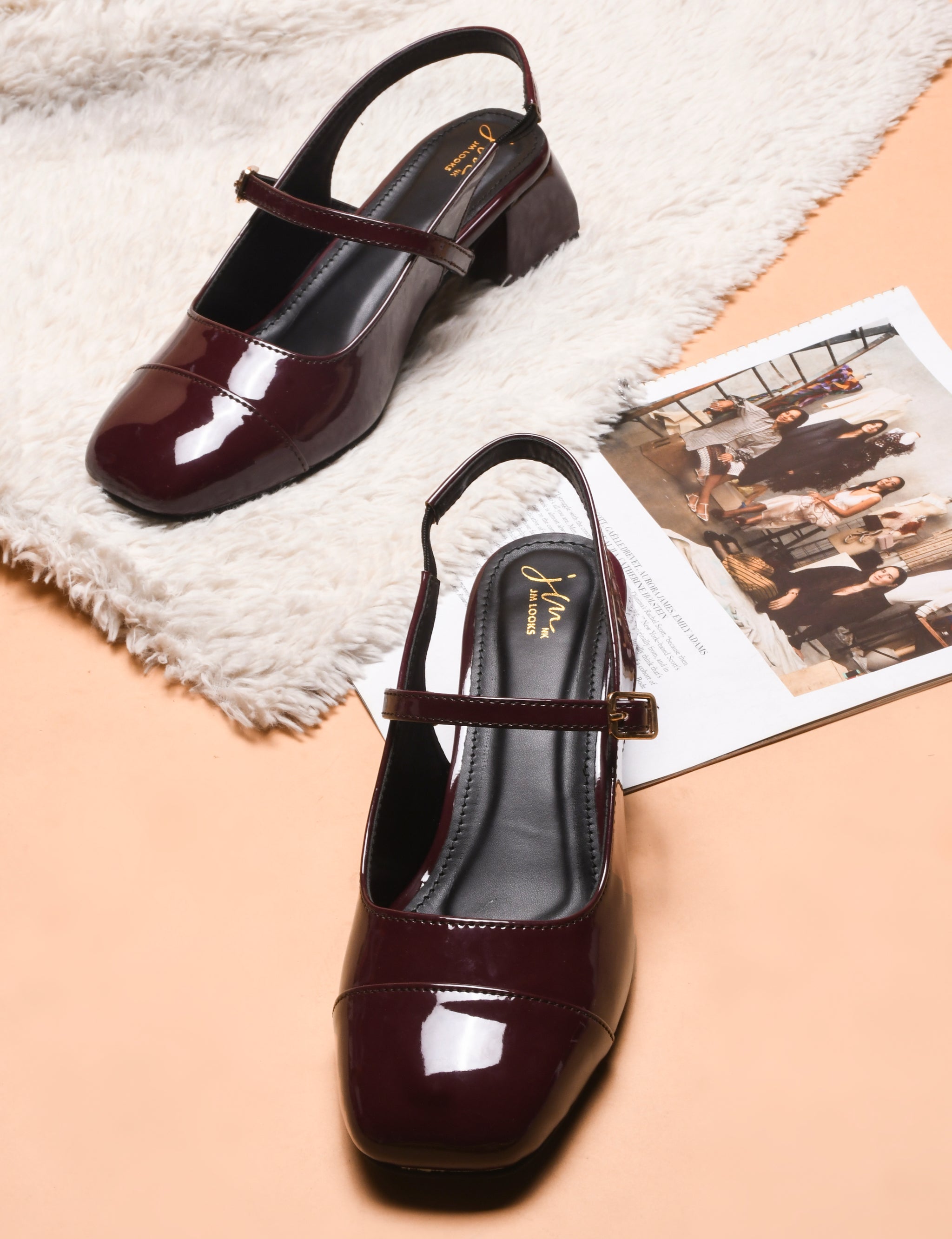 Slingback Glossy Block Heels With Buckle – JM LOOKS